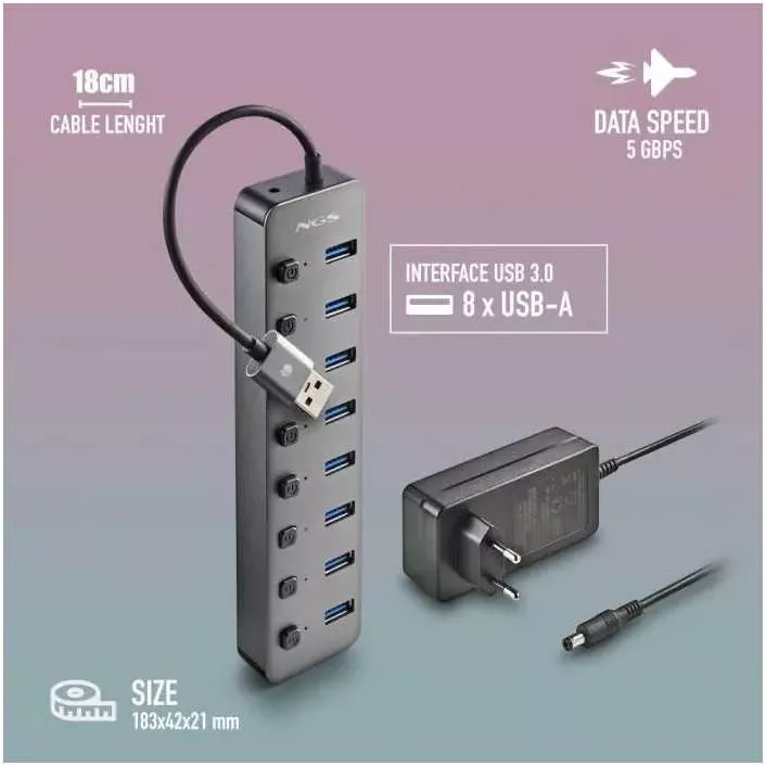 HUB USB 3.0 NGS iHub8 cu 8 porturi si alimentator HUB-IHUB8-NGS IHUB8 - cel.ro