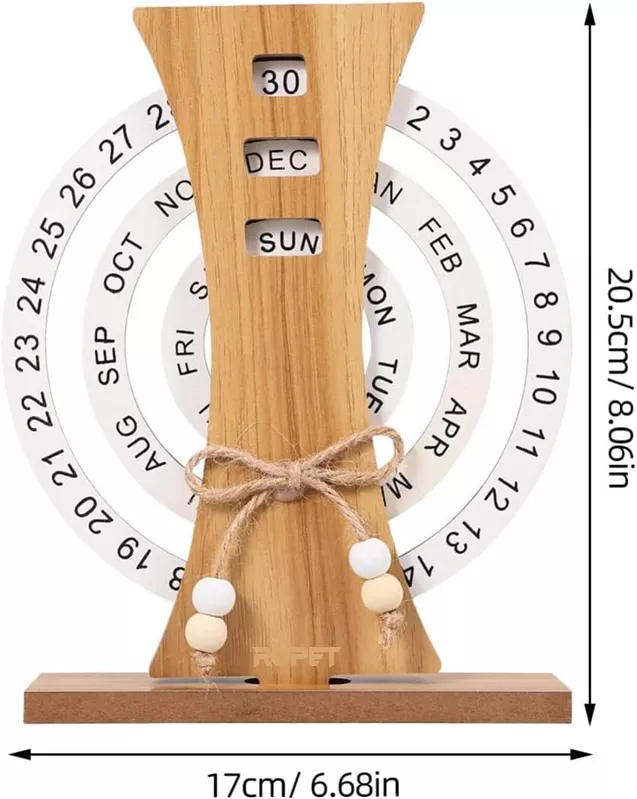 Calendar perpetuu decorativ din lemn Rustic Rotativ Pt Birou 17 x 20.5 ...