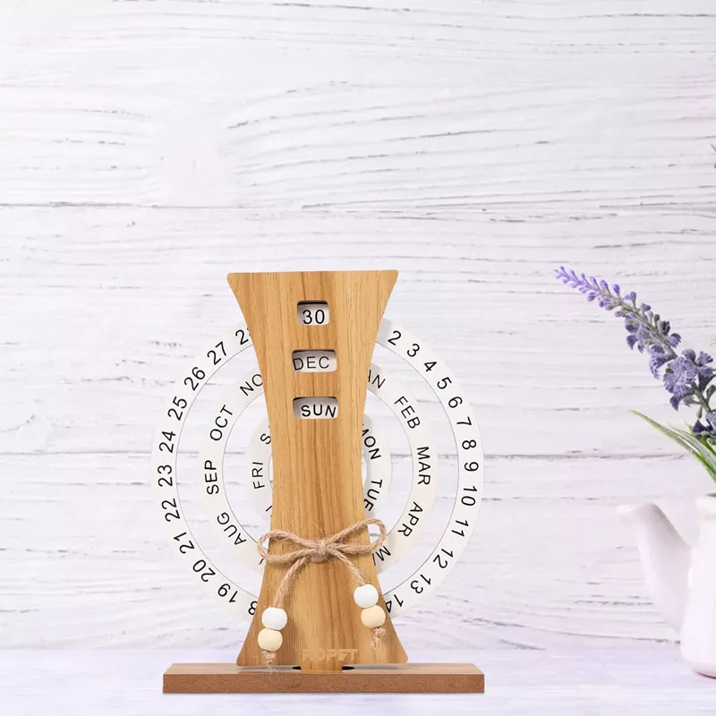 Calendar perpetuu decorativ din lemn Rustic Rotativ Pt Birou 17 x 20.5 ...