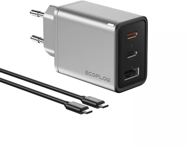 Incarcator Fast Charger EcoFlow 65W GaN 2x USB-C 1x USB-A cablu 100W ...