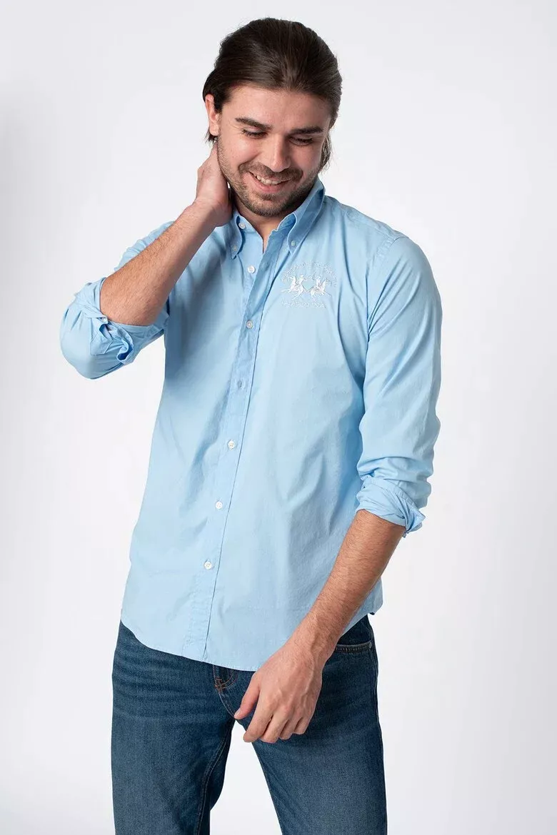 Camasa La Martina regular fit cu logo brodat CCMC01 Albastru M INTL ...