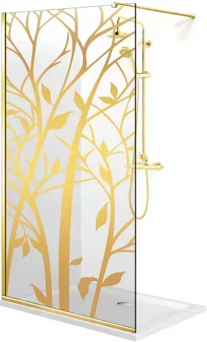 Paravan dus walk-in Aqua Roy and reg Gold Wood auriu sticla 8 mm clara ...