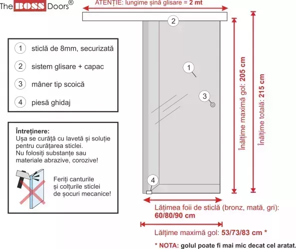 Usa culisanta Boss Model Eco Line alb 80x215 cm sticla bronz 8 mm ...