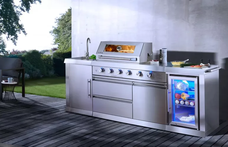 Bucatarie exterior din inox gratar gaz 4 arzatoare arzator lateral ...