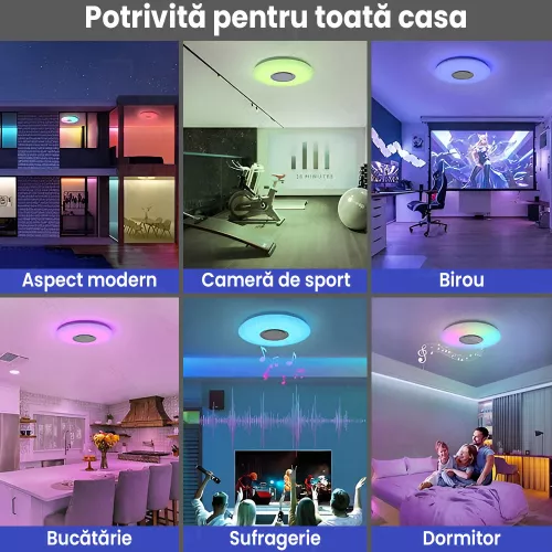 Plafoniera LED RGBW Smart GlowforHome Lampa de tavan cu lumina multicolora