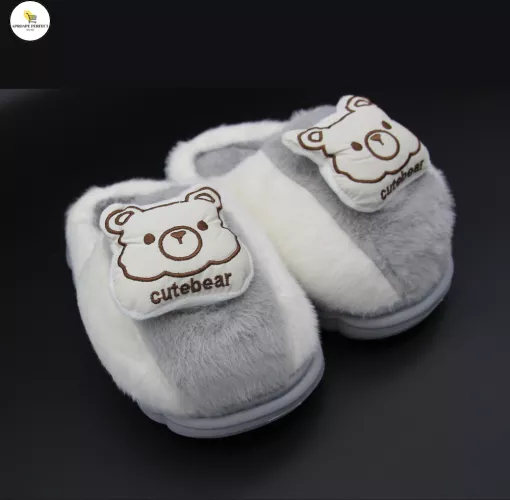 Papuci de Casa Pufosi si Caldurosi pentru Copii - Model CuteBear Gri 30-31 - cel.ro