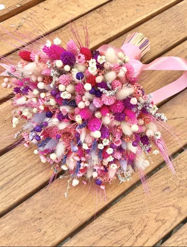 Buchet personalizabil din flori naturale uscate Roz Mov BF-15924 - cel.ro