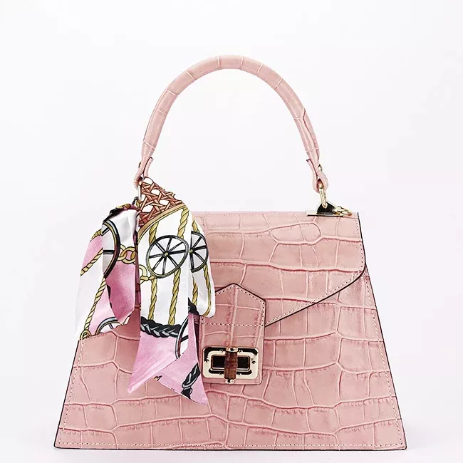 Geanta roz din piele naturala cu esarfa 8953 123 y10k_468825850 - cel.ro