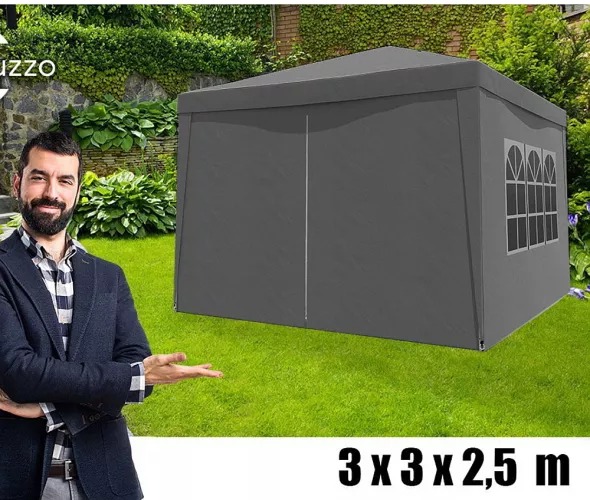 Cort Pavilion Pliabil Automat tip Pop-Up 3x3 m Gri cu Pereti Laterali ...