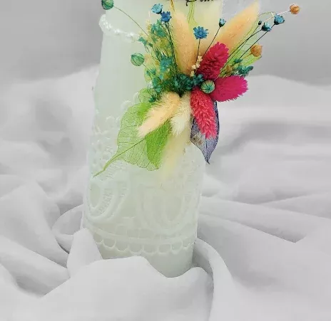 Set lumanari nunta personalizabile cu nume si data decorate cu flori ...