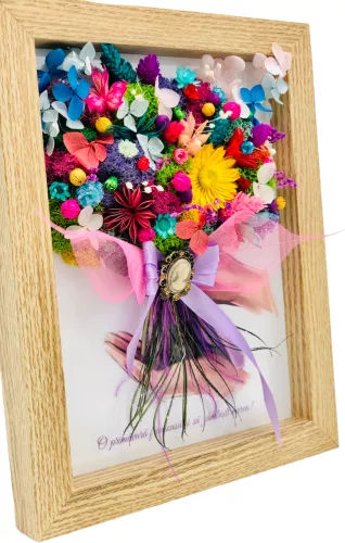 Buchet in rama personalizabil din licheni frunze fosilizate si plante ...