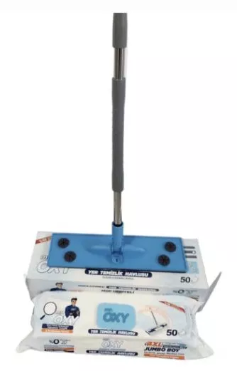 Set Mop Plat Mr Oxy 37x10cm cu coada 110cm si Servetele umede 50 buc ...