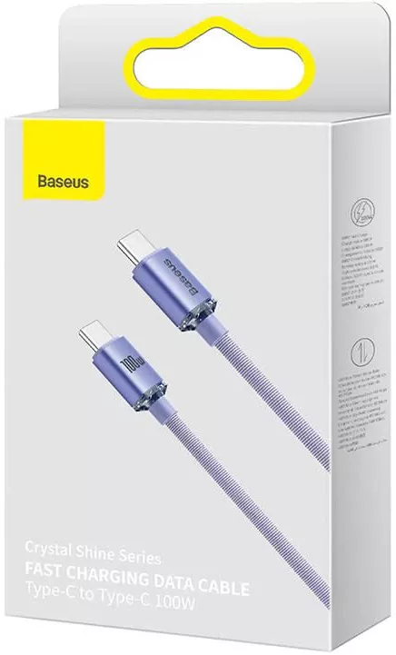 Cablu Baseus Crystal Shine Fast Charge USB-C la USB-C 100W 1.2m Violet ...