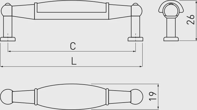 Maner mobila bucatarie ORNAMENT 96 mm alama antichizata dreptunghiular ...