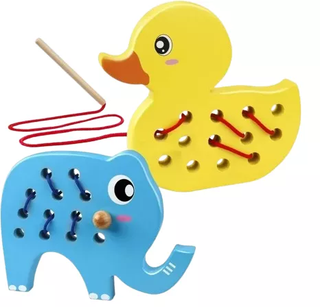 Set de 2 Jucarii de indemanare cu sireturi pentru copii Ratusca Elefant ...