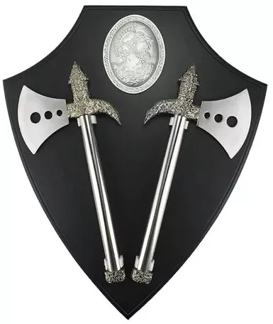 Panoplie in forma de scut cu doua topoare lemn 55 cm negru da1d ...