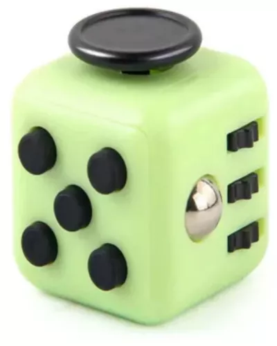 Cub antistres fidget verde cu butoane negre 3x3x3 cm - cel.ro