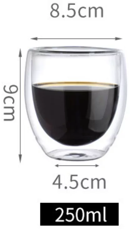 Pahar pentru cafea cu pereti dubli 250ml din sticla transparent compact si