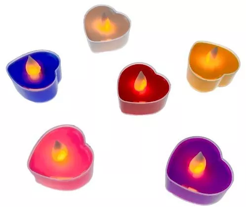 Lumanari decorative led multicolore cutie cu 24 bucati forma inima ...