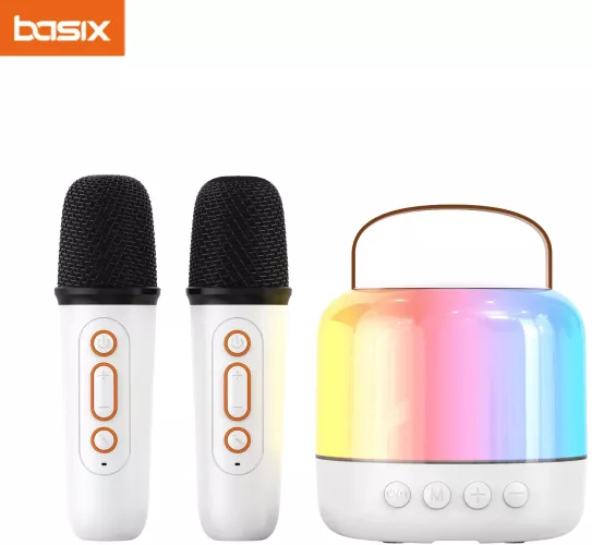 Boxa Mini Karaoke Basix cu 2 Microfoane Wireless Sistem Portabil pentru ...