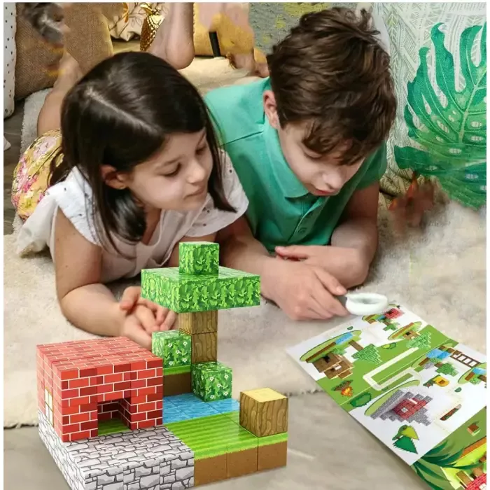 Minecube Inteligent Cuburi Magnetice de Constructie Craft Casa 64 buc ...