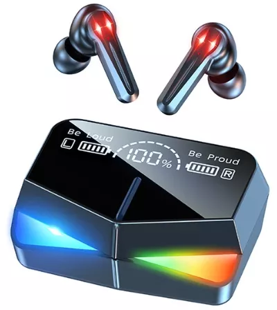 Casti bluetooth wireless inteligente + powerbank TWS-EM-M28 Bluetooth 5.1 RGB - cel.ro