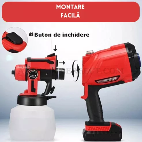 Pistol de vopsit fara fir 2 ACUMULATORI 48VF 800ml rosu 3 moduri ...