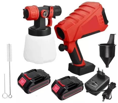 Pistol de vopsit fara fir 2 ACUMULATORI 48VF 800ml rosu 3 moduri ...