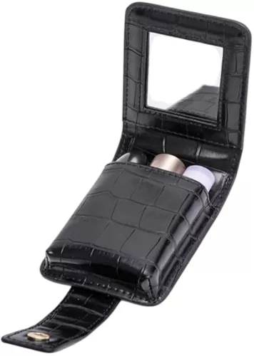 Portfard compact din piele pentru rujuri cu oglinda si inchidere cu ...