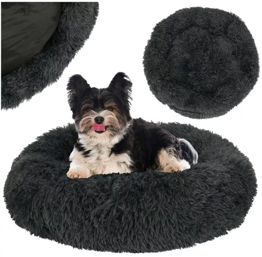 Pat pentru caini perna de plus 60 cm gri inchis IK1116 - cel.ro