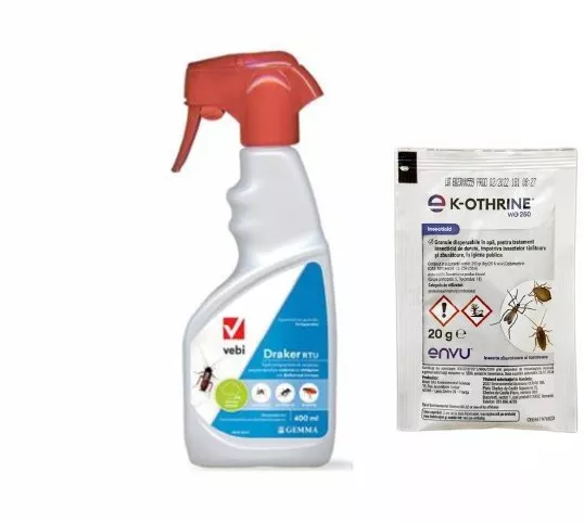 Set insecticid K-othrine wg 20gr si Draker Rtu 400 ml gandaci muste purici - cel.ro