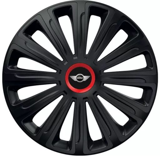Set 4 capace roti Negre Cu Inel Rosu Trend R16 pentru gama auto Mini ...