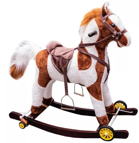 Calut balansoa din lemn si plus cu rotile maro cu alb 74 cm RBT_RB-01-7 ...
