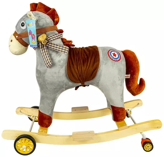 Calut balansoar din lemn si plus cu rotile gri 60 cm RBT_RB-HM+R_37757 ...