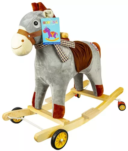 Calut balansoar din lemn si plus cu rotile gri 60 cm RBT_RB-HM+R_37757 ...