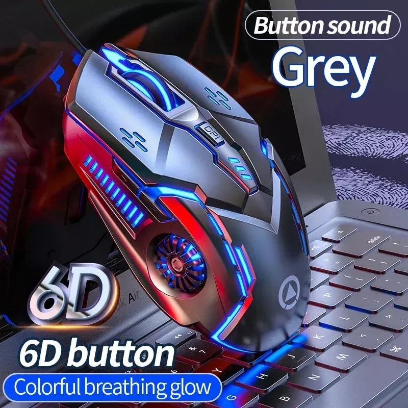 Mouse de gaming ergonomic cu fir RGB 3200DPI 6 butoane - Gri - cel.ro