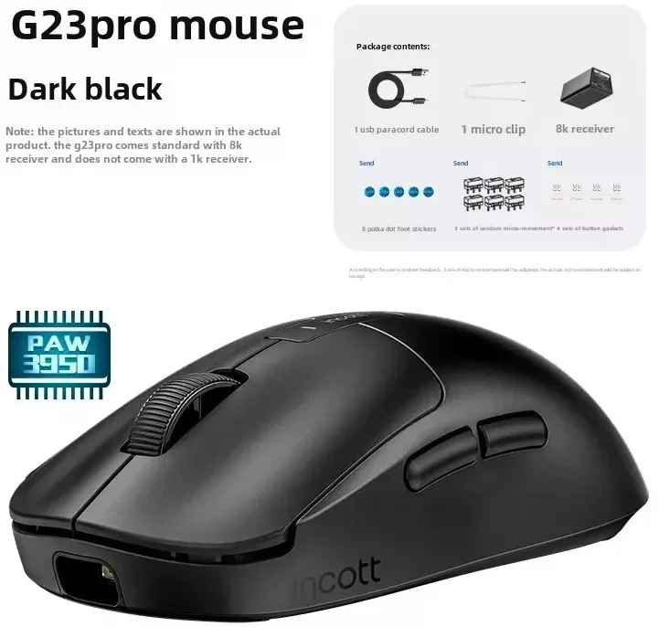 Mouse de gaming tri-mod Incott Wireless - G23Pro Negru 8K - cel.ro