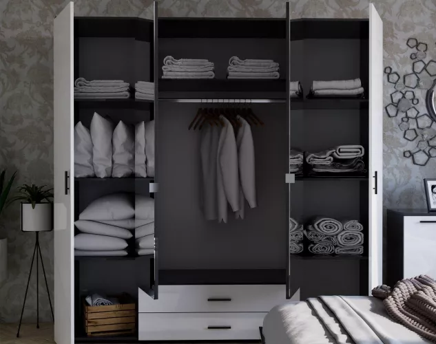 Set dormitor complet Kansas Sani &ndash eleganta in negru lucios alb ...