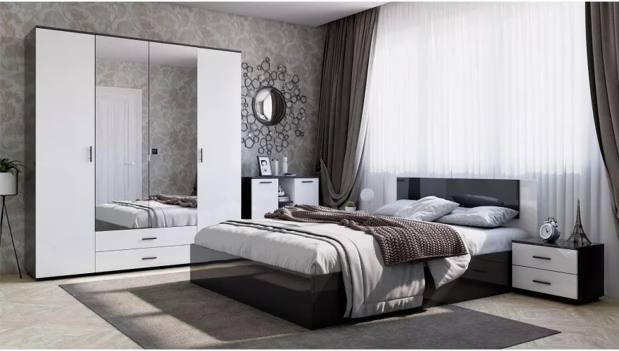 Set dormitor complet Kansas Sani &ndash eleganta in negru lucios alb ...