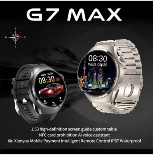 Ceas Smartwatch Barbati Negru G7 MAX + 2 Bratari CADOU NFC cadran ...