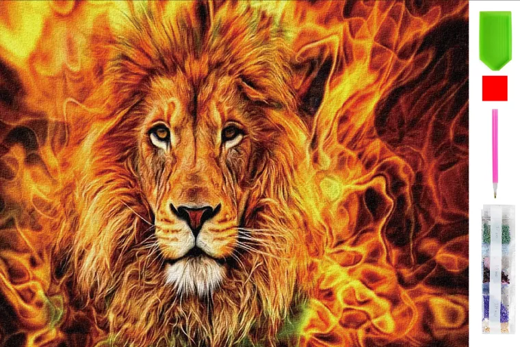 Goblen mozaic cu diamante Zola model leu si flacari 30 x 40 cm ...