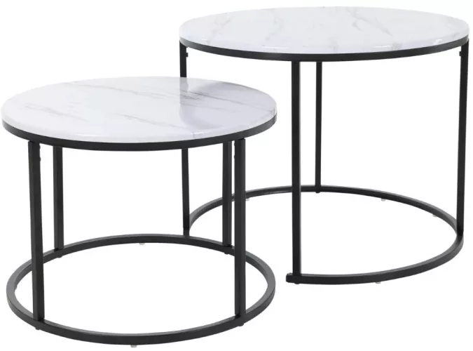 Set 2 Masute Rotunde &ndash Blat MDF cu Aspect Marmura and Cadru ...