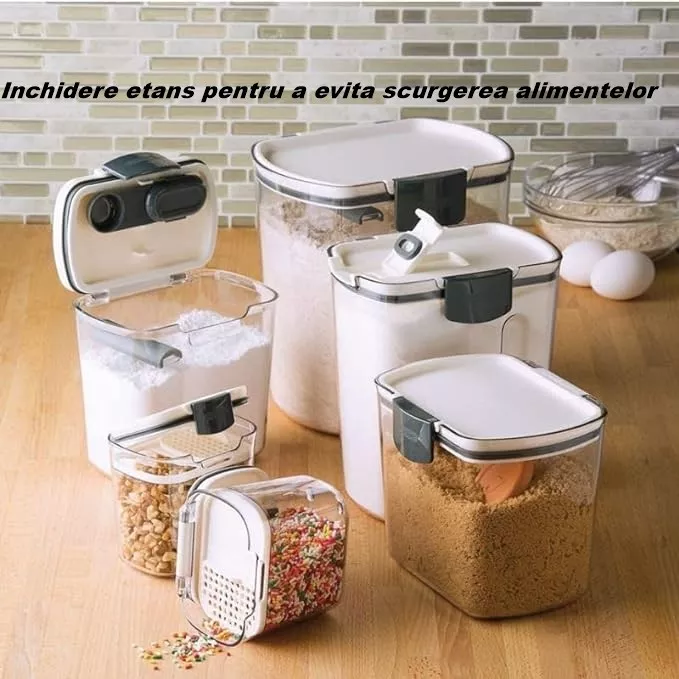 Set 4 Recipiente Depozitare Alimente pentru Organizare Bucatarie cu ...