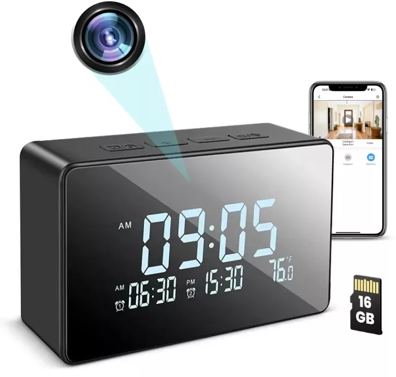 Ceas de birou cu Camera Spion iUni IP61 Full HD 16GB Wi-Fi Night Vision ...