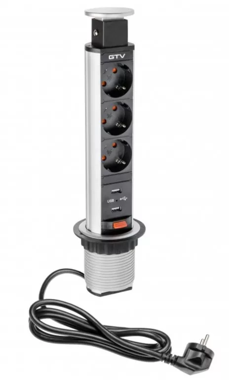 Priza incorporabila elevator GTV D 60 mm cu 3 prize Schuko si 2 porturi ...