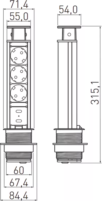 Priza incorporabila elevator GTV D 60 mm cu 3 prize Schuko si 2 porturi ...