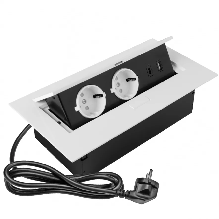 Priza incorporabila in blat cu 2 prize Schuko si port incarcare USB A+C ...