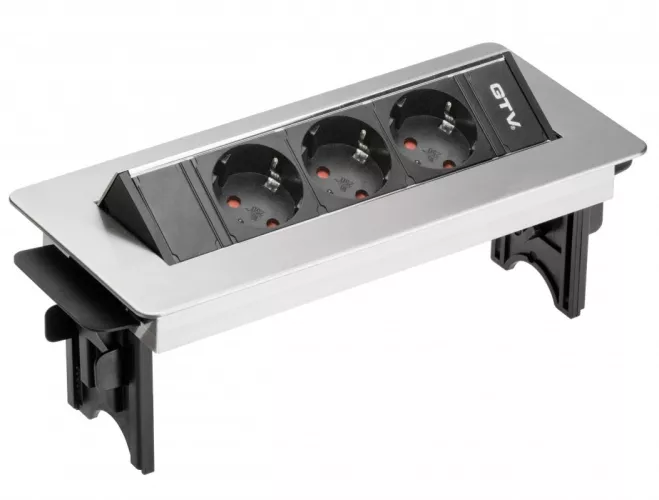 Priza incorporabila in blat dreptunghiulara cu 3 prize Schuko finisaj ...