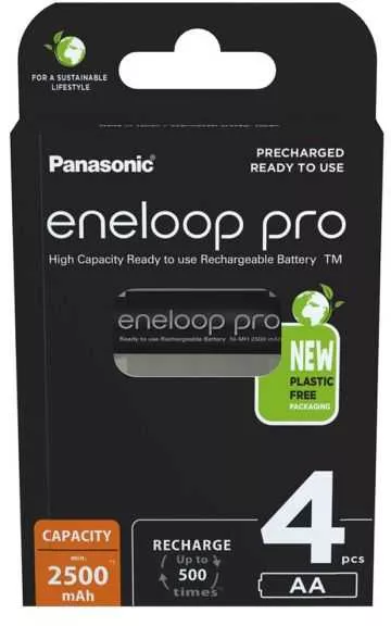 Set acumulatori AA NIMH 2500mAh R6 Eneloop Panasonic 4buc Plastic Free