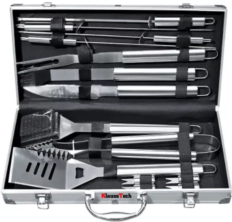 Set de 14 Ustensile pentru Gratar KlaussTech Inox Greutate Redusa Argintiu